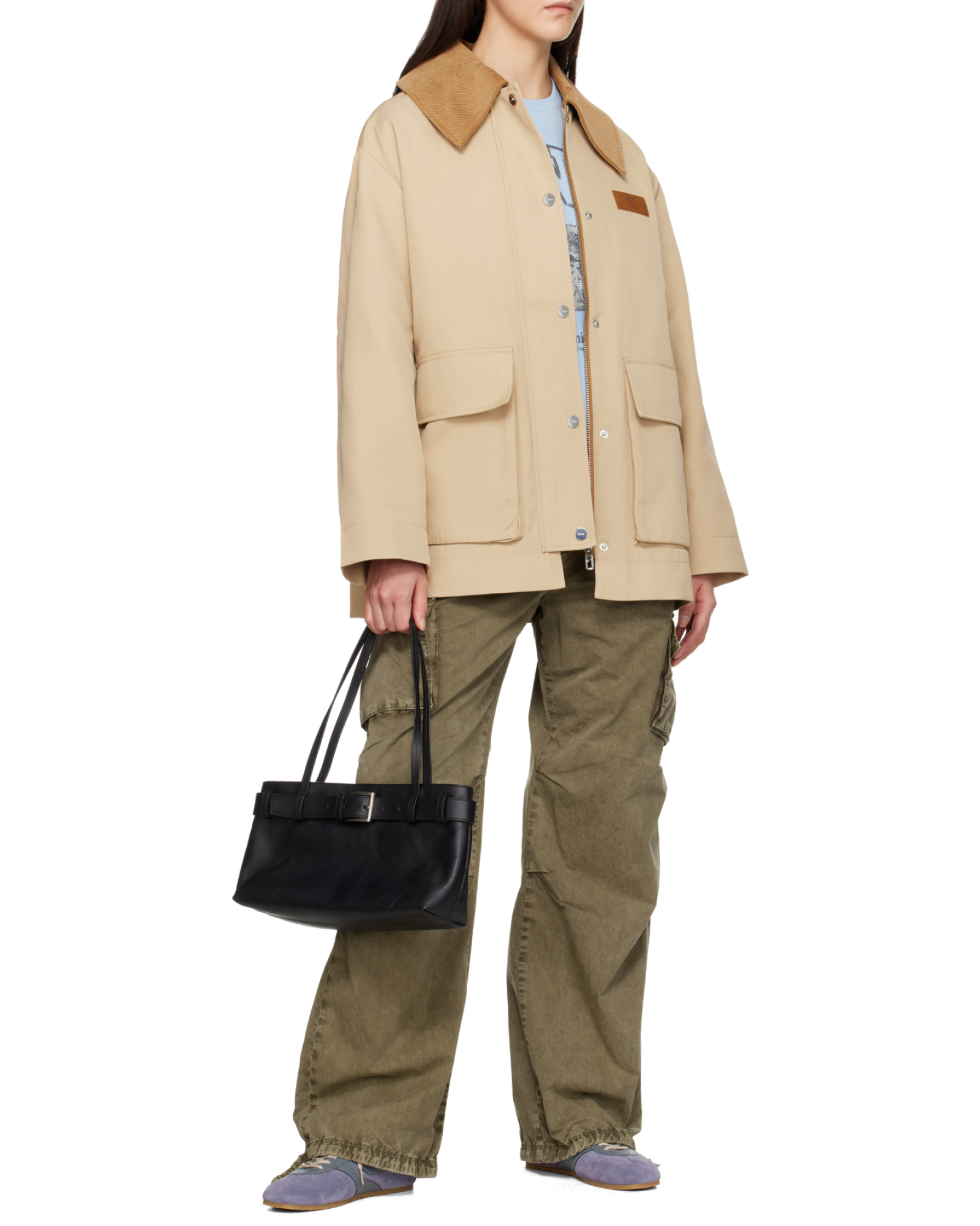 GANNI Ganni Twill Midi Jacket with Contrast Collar